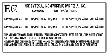 Tesla Model Y (2020-2023) Owner's Manual - Vehicle Certification Label ...