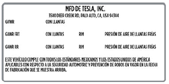Tesla Model Y (2020-2023) Owner's Manual - Vehicle Certification Label ...